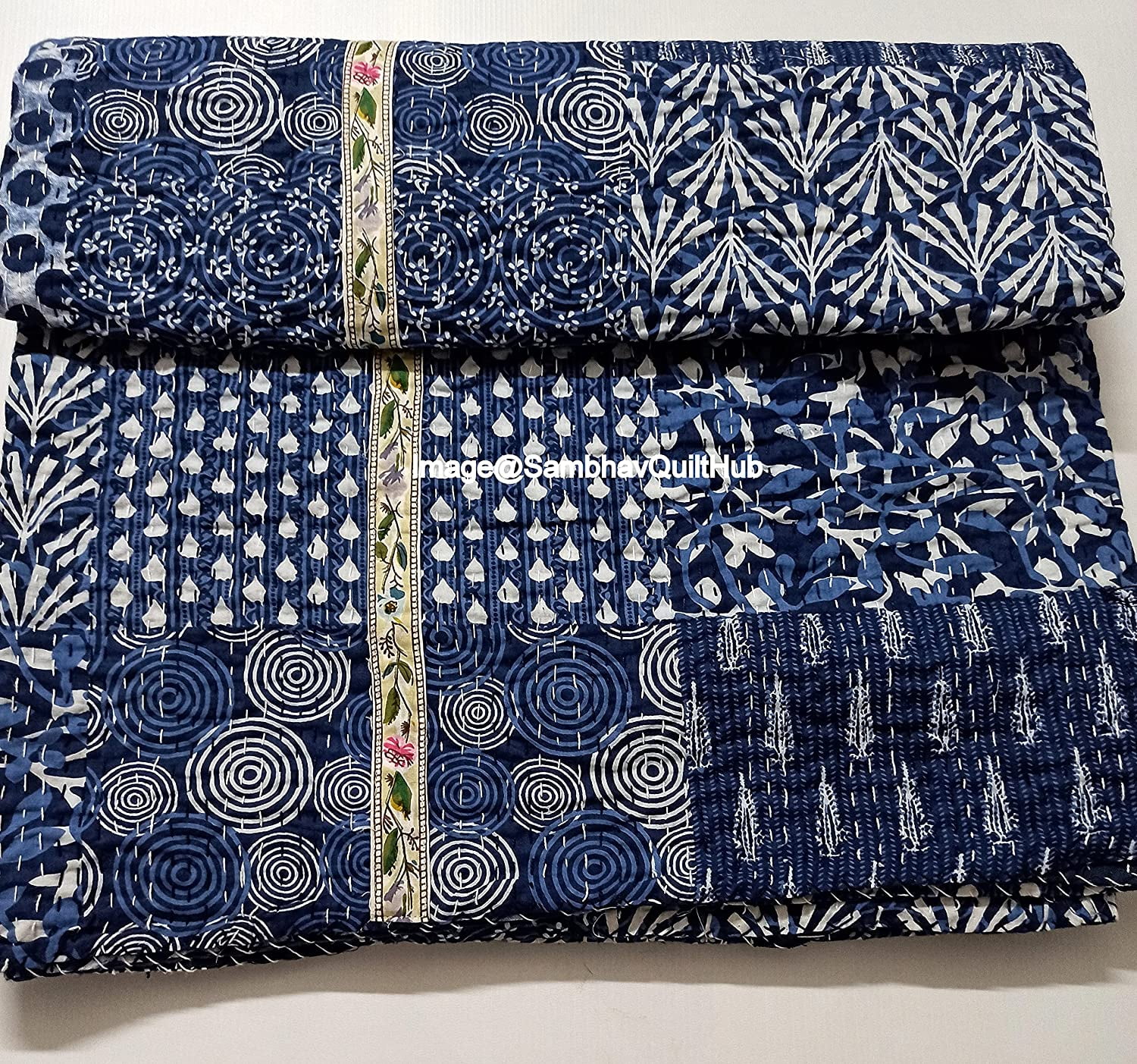 Blue Indigo Print Less Cotton Handmade Handblock Quilted Blanket Indian ...