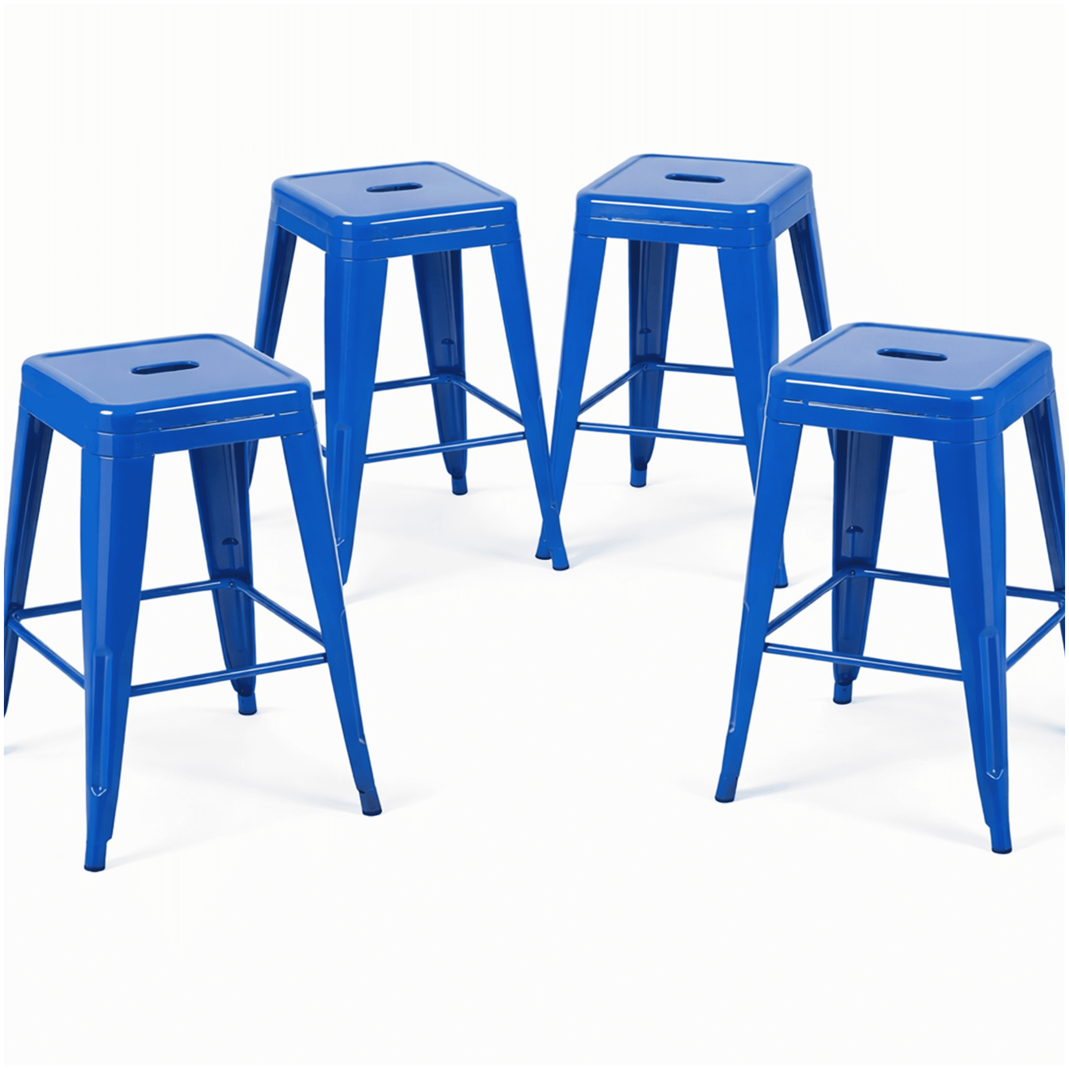 Blue Industrial Bar Stools Set of 4, Counter Height Metal Stools, No ...