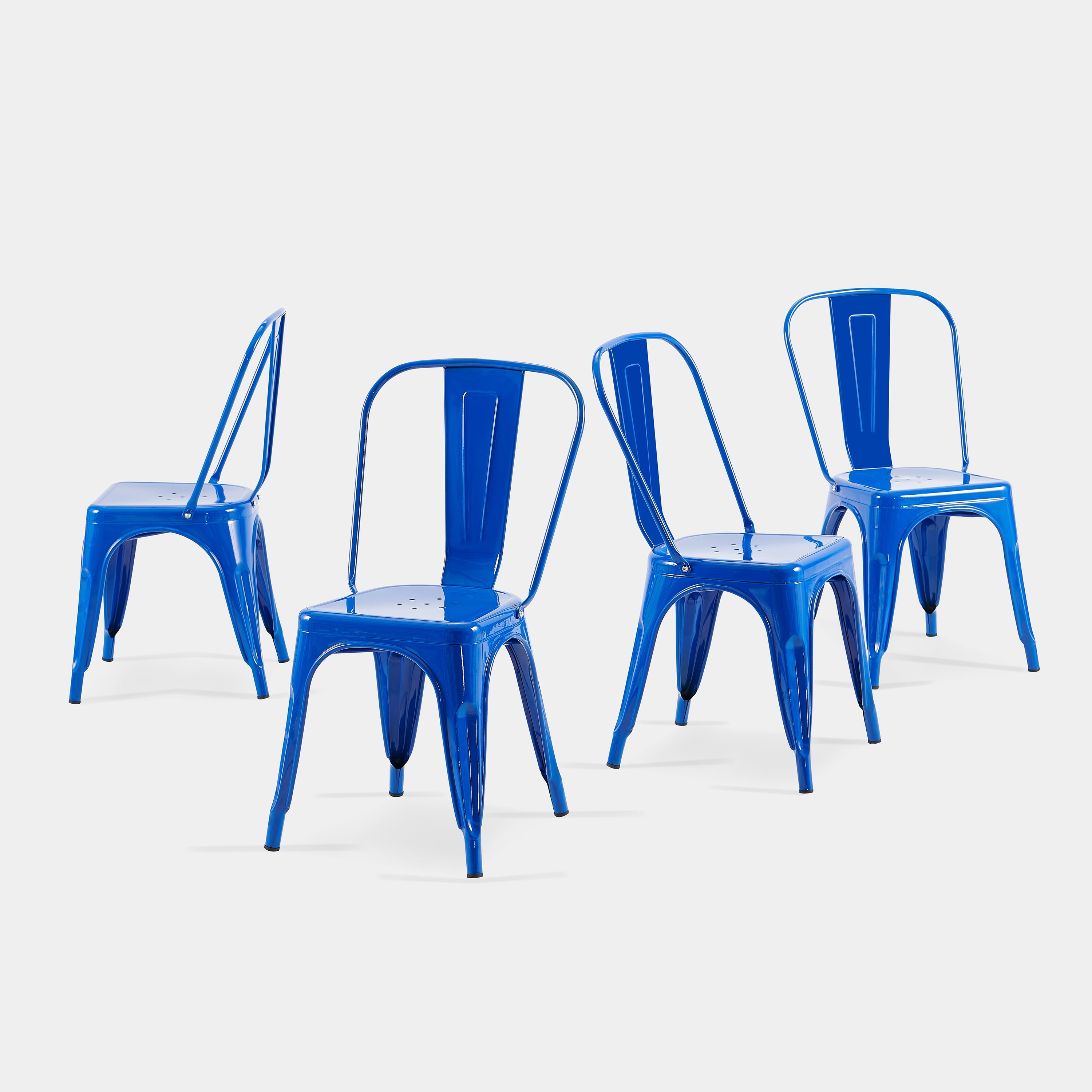 Blue Industrial Metal Dining Chairs 18 Inch Seat Height Stackable, Set ...