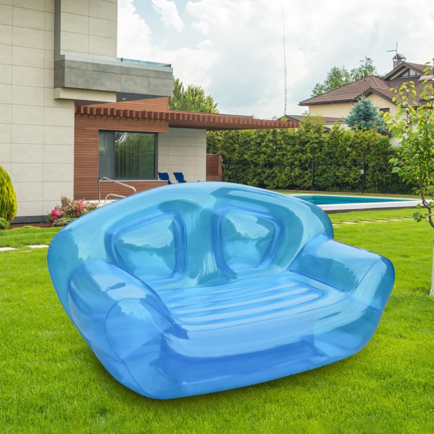 Blue Inflatable Sofa Seat Couch, PVC Transparent Inflatable Couch Blow ...