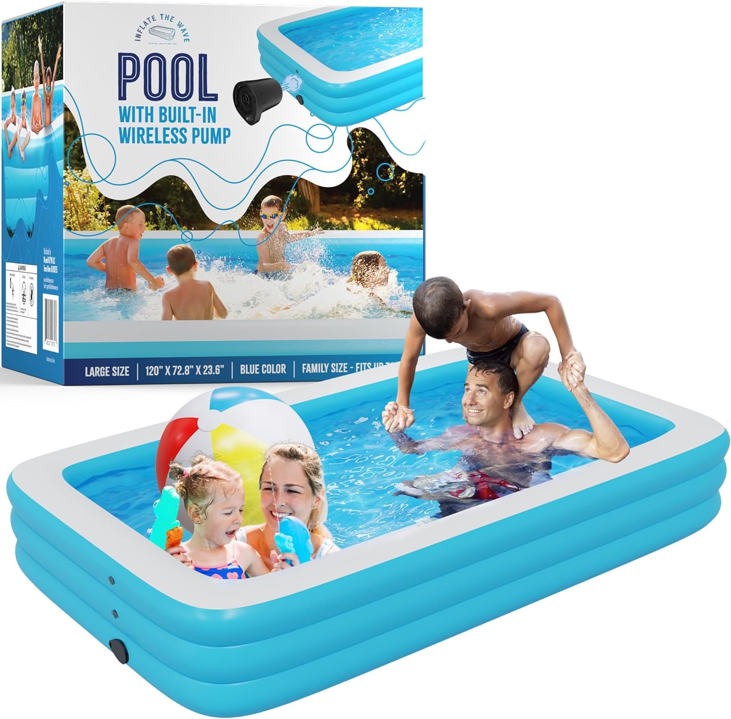 Blue Inflatable Swimming Pool (82.6'' x 59'' x 23.6'') Built-in Air ...
