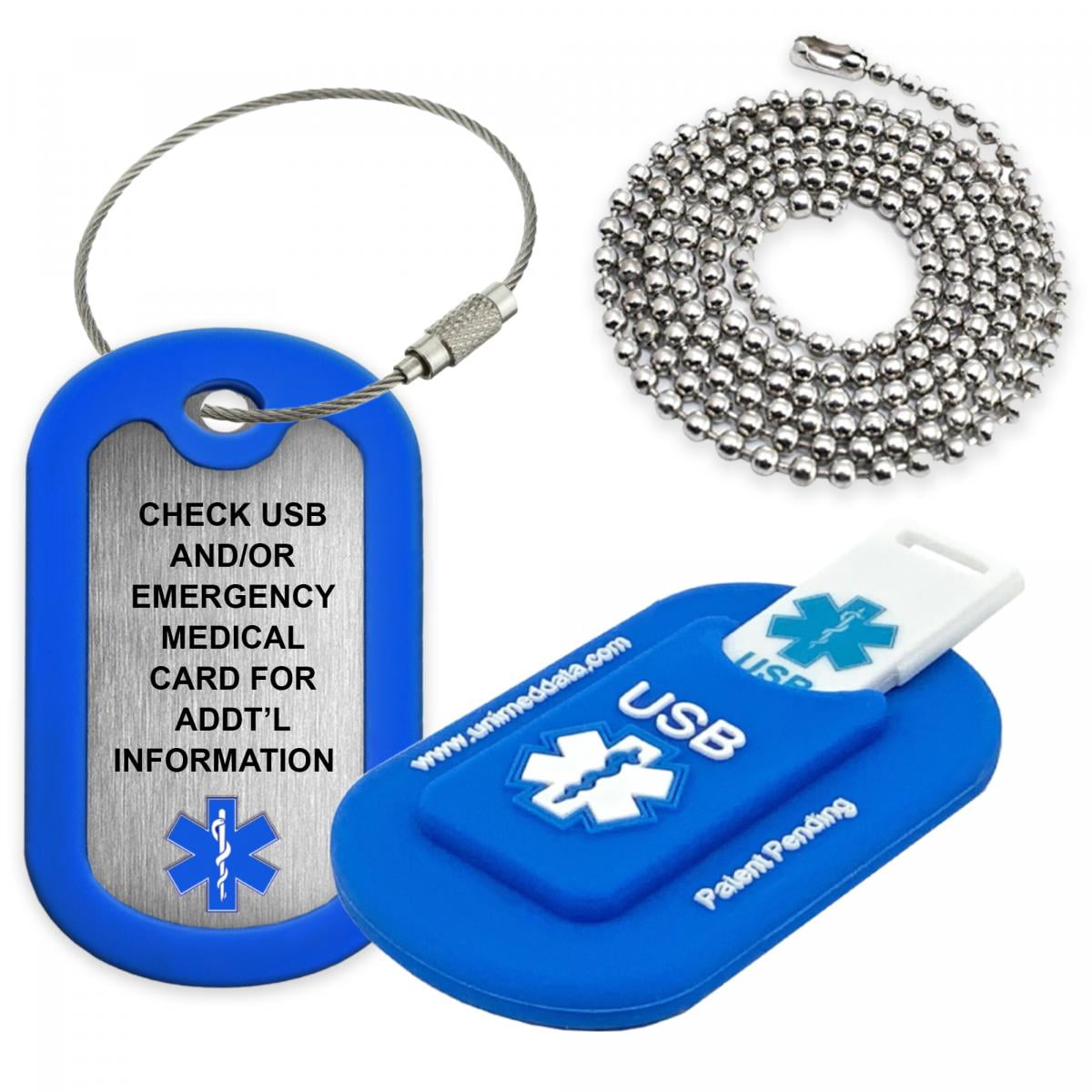 Blue Informer Lite Medical Alert Dog Tag / Keychain. Includes: 2GB USB ...