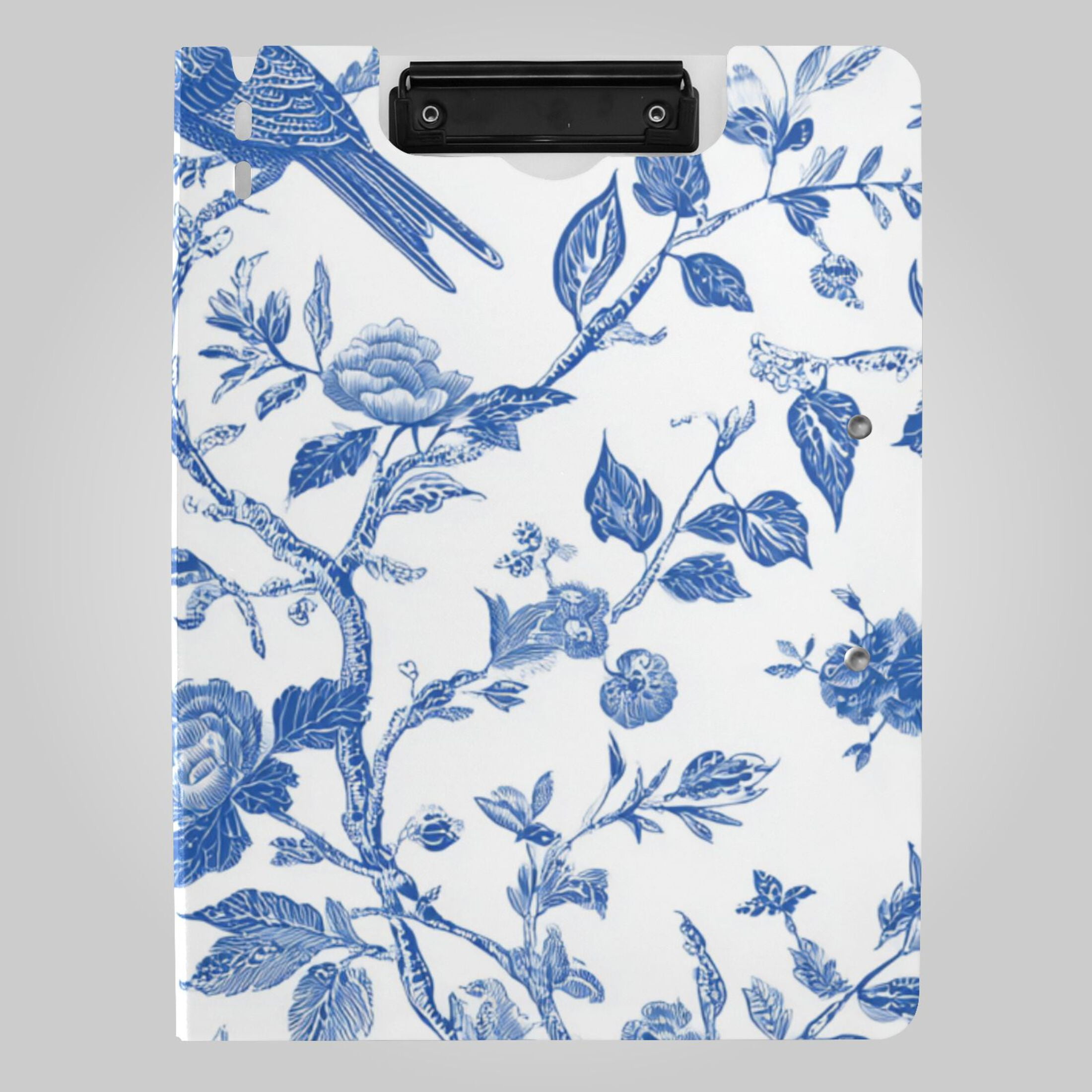 Blue Ink Birds Flowers Foldable Binder Folder Clipboard with Pen Slot ...
