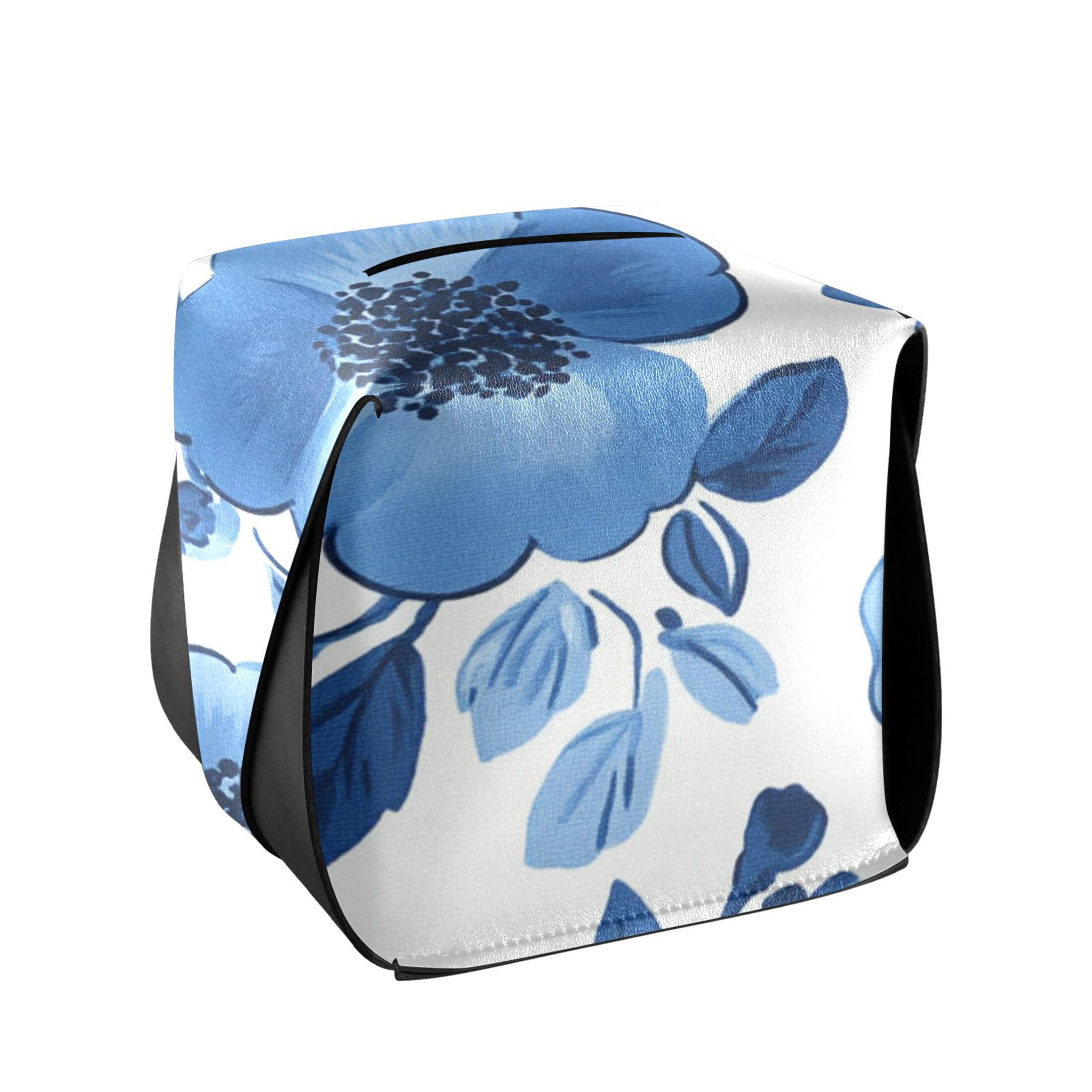 Blue Ink Flower Tissue Box Cover Leather Square Rectangle Tissue Box ...