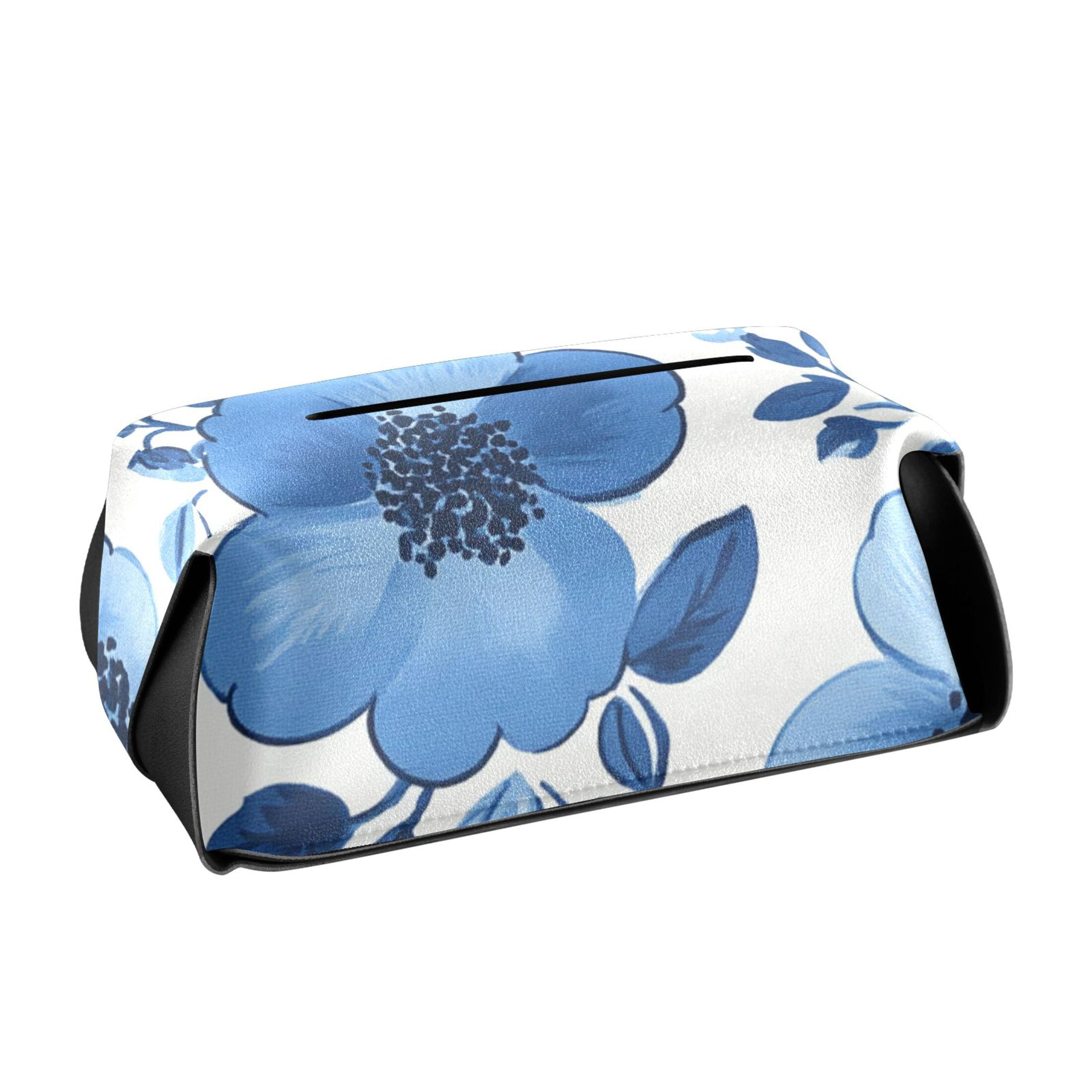 Blue Ink Flower Tissue Box Cover Leather Square Rectangle Tissue Box ...