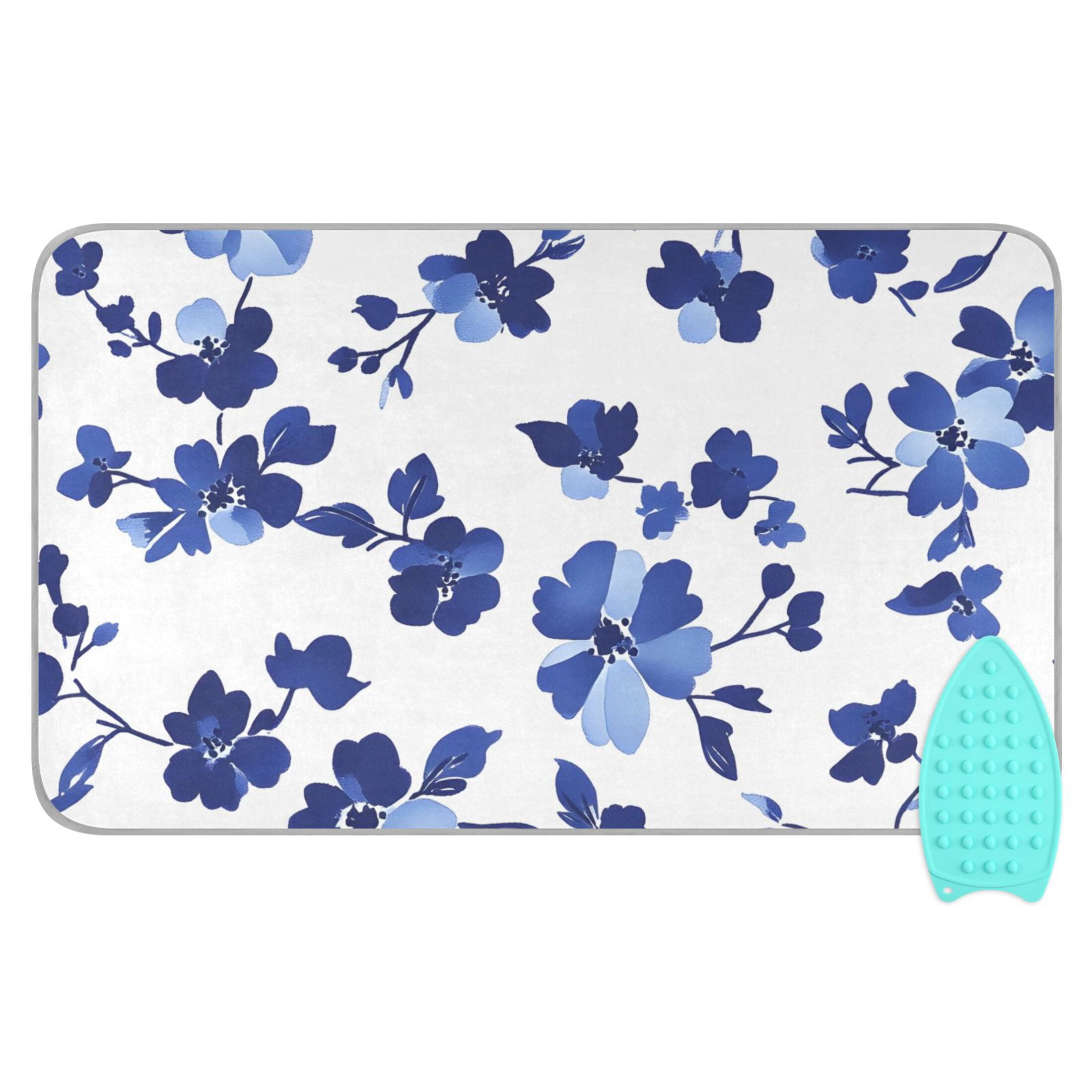 Blue Ink Flower on White Background Ironing Mat Blanket for Table Top ...