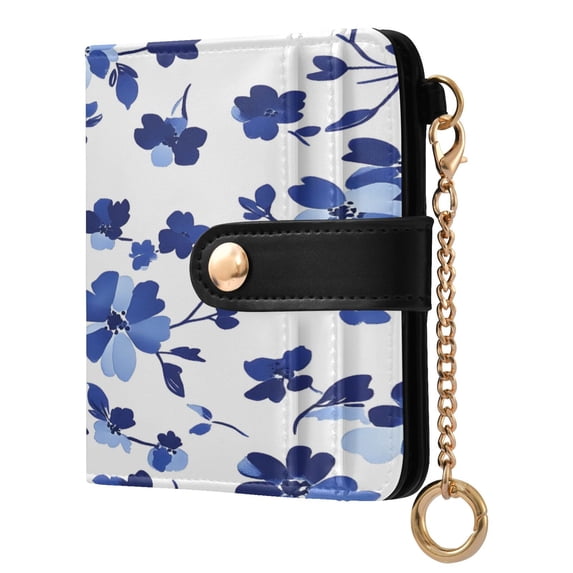 Blue Ink Flower on White Background Women's Wallet PU Leather Card ...
