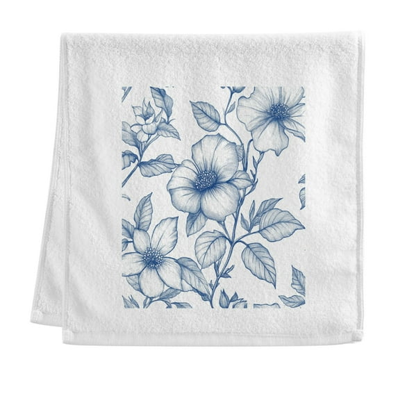 Blue Ink Flowers Leaves Pure Cotton Towels Bath Towel Quick Drying for ...