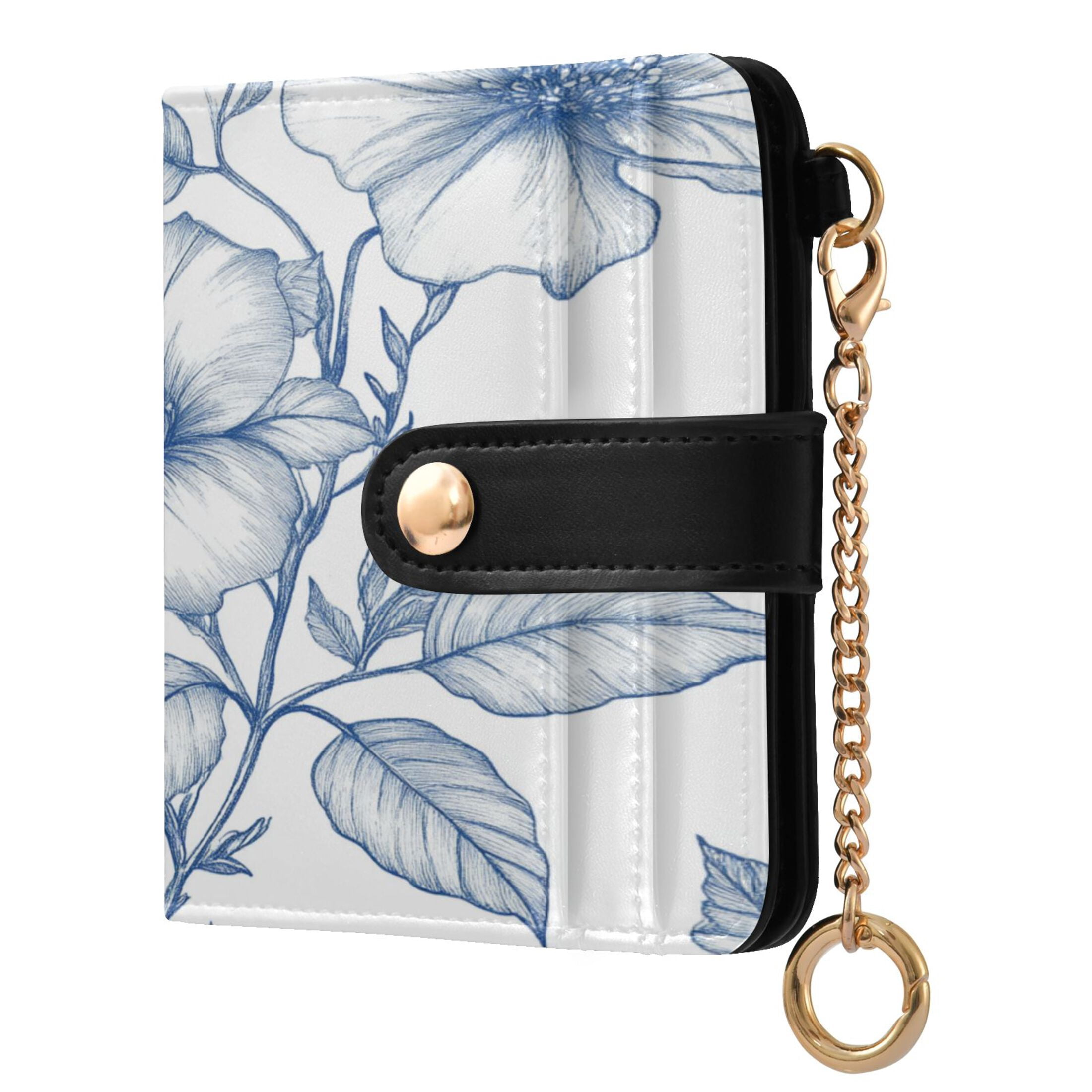 Blue Ink Flowers Leaves Women's Wallet PU Leather Card Cases RFID ...