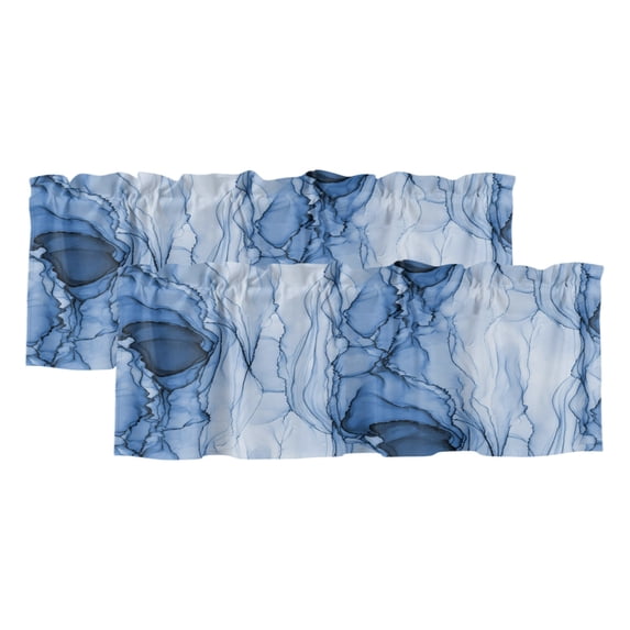 Blue Ink Marble 2 Panels Kitchen Valance, Coastal Nautical Water ...