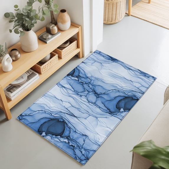 Blue Ink Marble 2'x3' Rug for Entryway Front Door Kitchen Sink Area ...