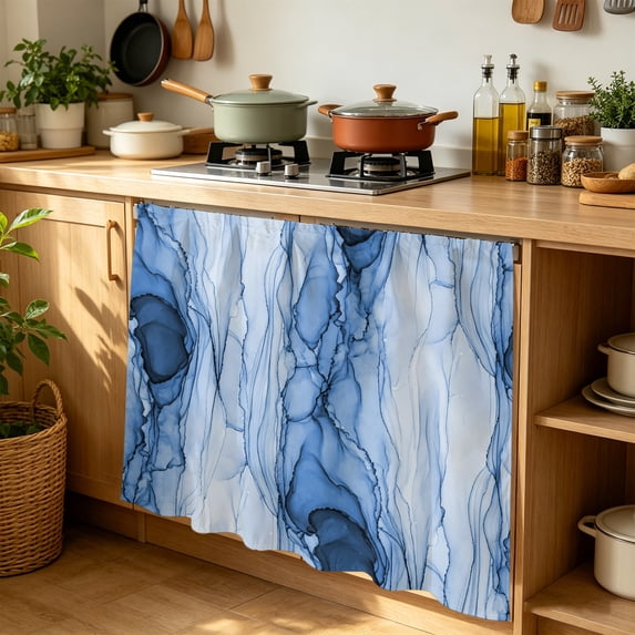 Blue Ink Marble Cabinet Curtains 35" W x 35" L, Coastal Nautical Water ...
