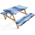 Blue Ink Marble Picnic Table Cover with Bench Covers Coastal Nautical ...