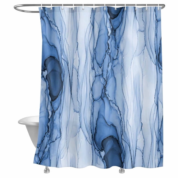 Blue Ink Marble Shower Curtain, Coastal Nautical Water Ripples Abstract ...