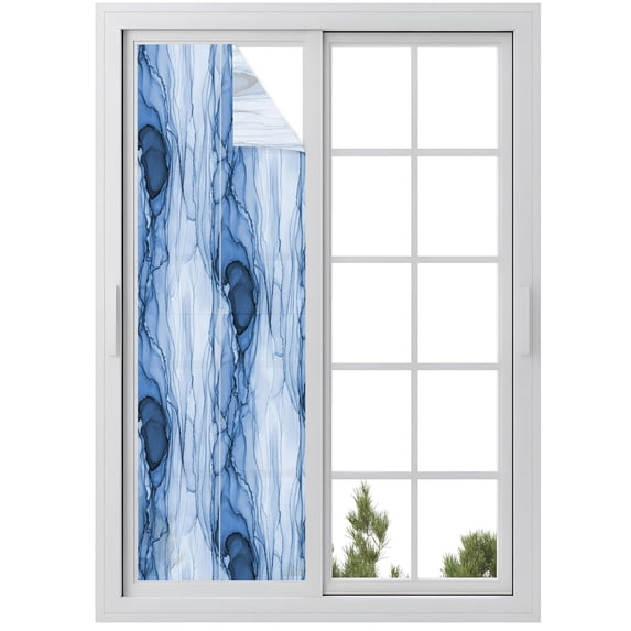 Blue Ink Marble Window Privacy Film, Coastal Nautical Water Ripples ...