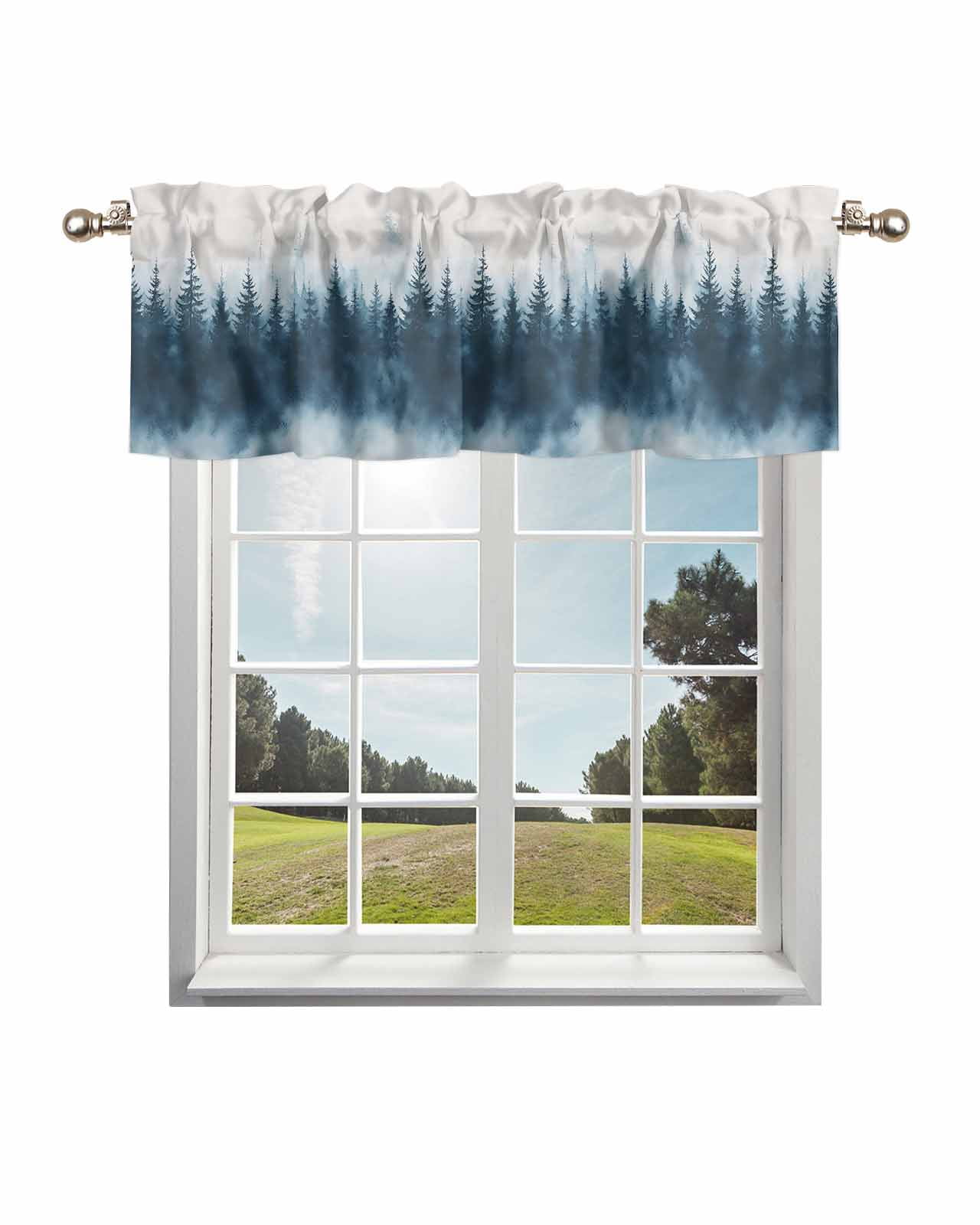 Blue Ink Ombre Forest Curtain Valance for Windows/Living Room/Kitchen ...