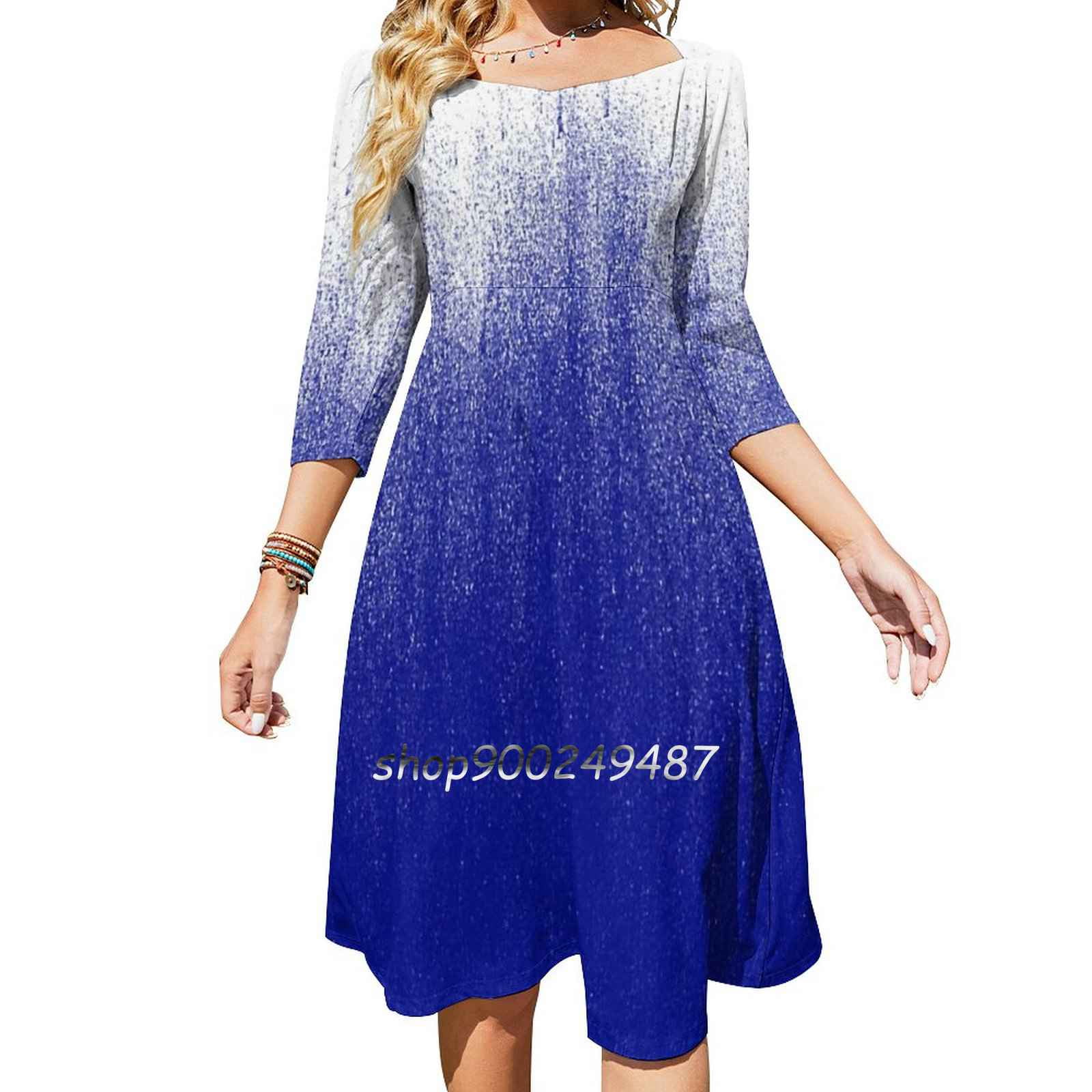 Blue Ink Ombre Pattern Sweet Elegant Dress Women Korean Kawaii Square Collar Dress Abstract ...
