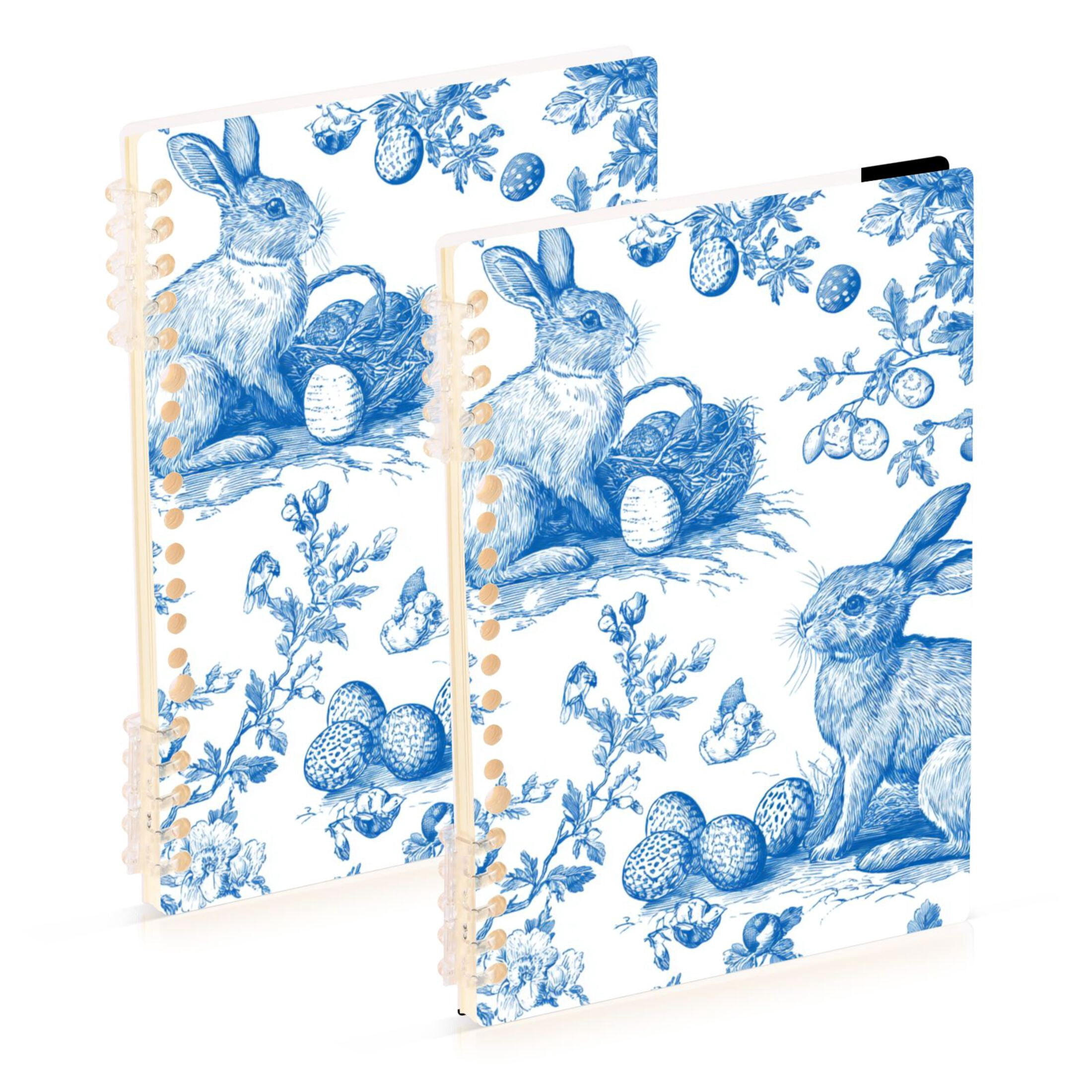 Blue Ink Rabbits Eggs Flowers Easter Notebook Detachable Coil Notebook ...