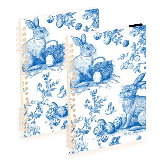 Blue Ink Rabbits Eggs Flowers Easter Notebook Detachable Coil Notebook ...