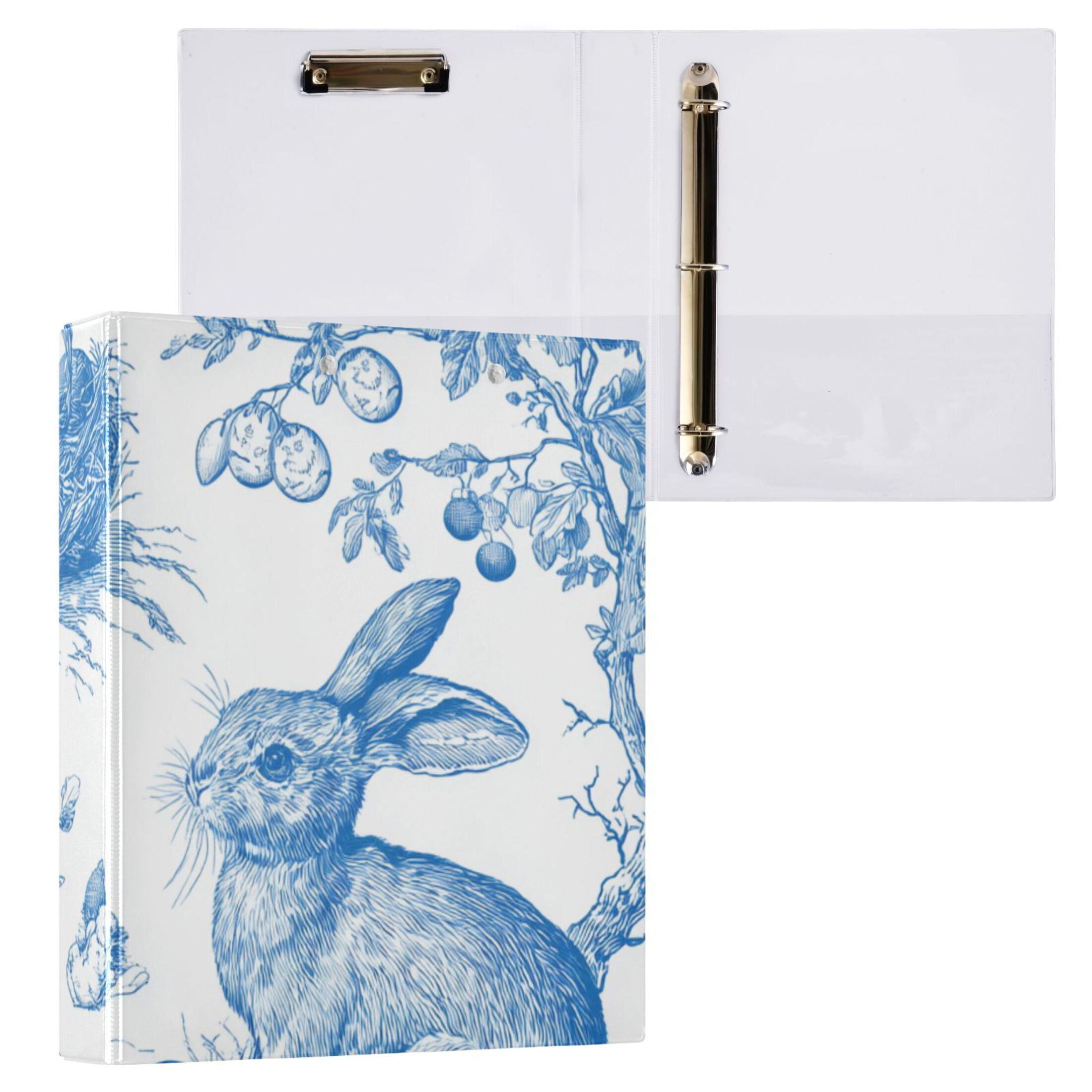 Blue Ink Rabbits Eggs Flowers Easter Round Ring Binder 3 Rings 1.5 ...