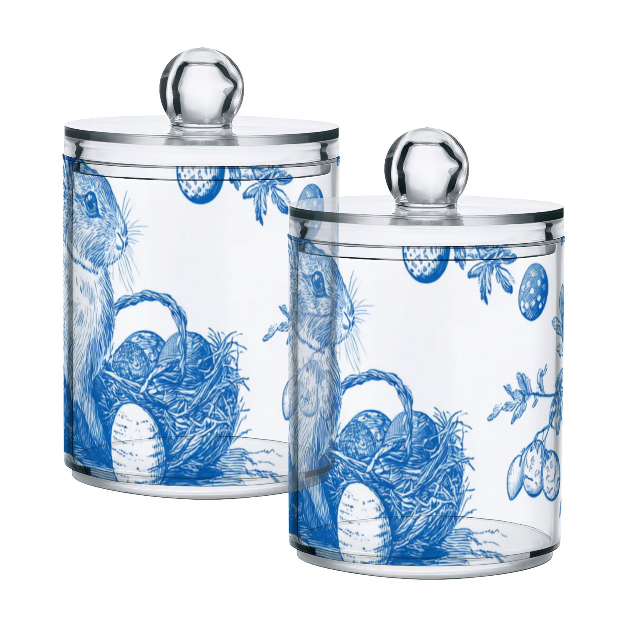 Blue Ink Rabbits Eggs Flowers Easter Translucent Plastic Cans Storage ...