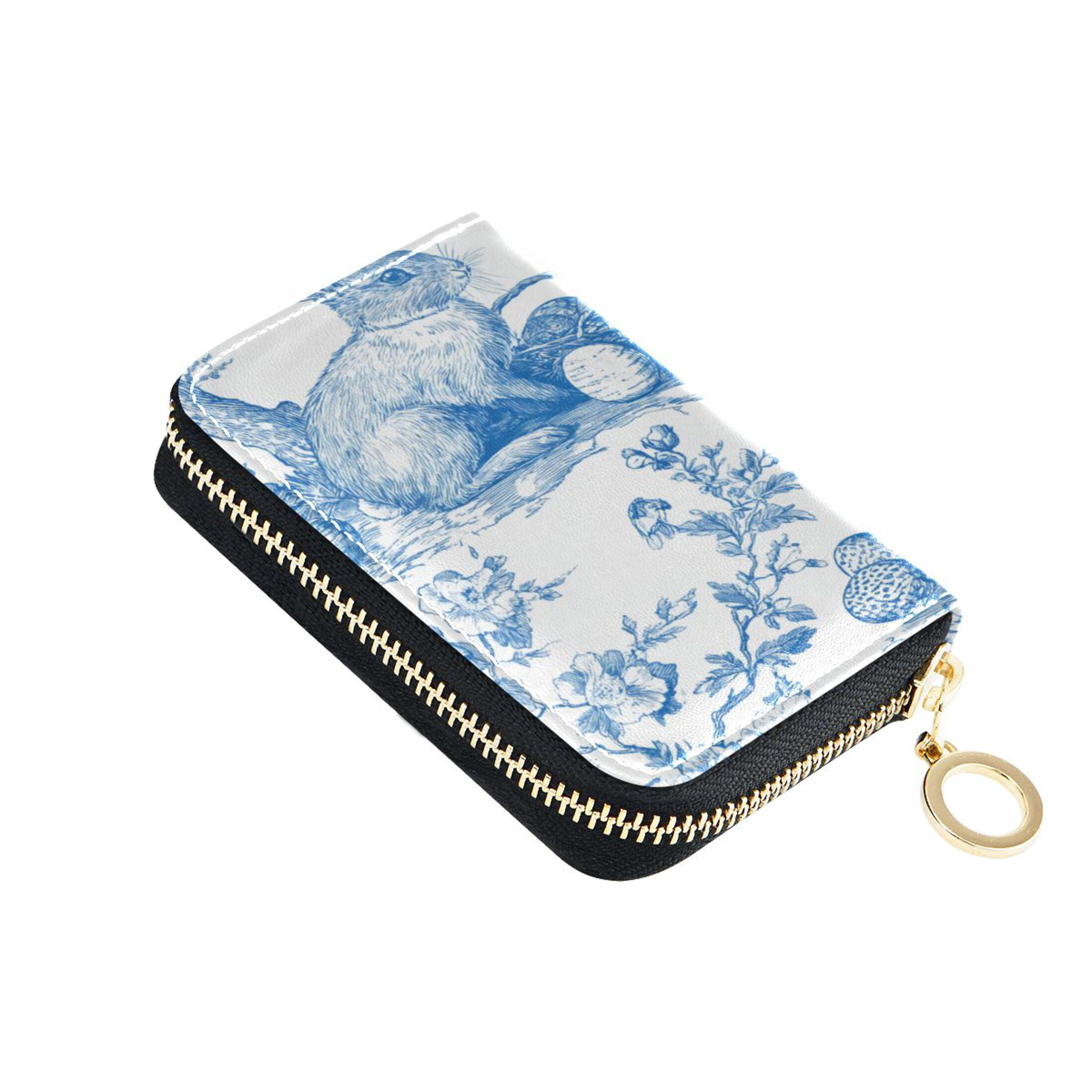 Blue Ink Rabbits Eggs Flowers Easter Women's Credit Card Holder PU ...