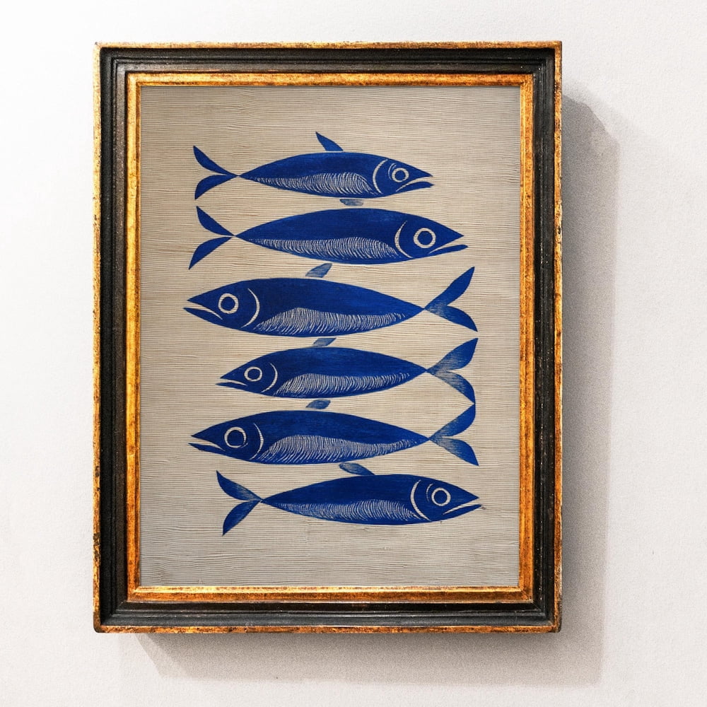 Blue Ink Sardine Striped Wall Art Print Stripes Trendy Kitchen Art ...
