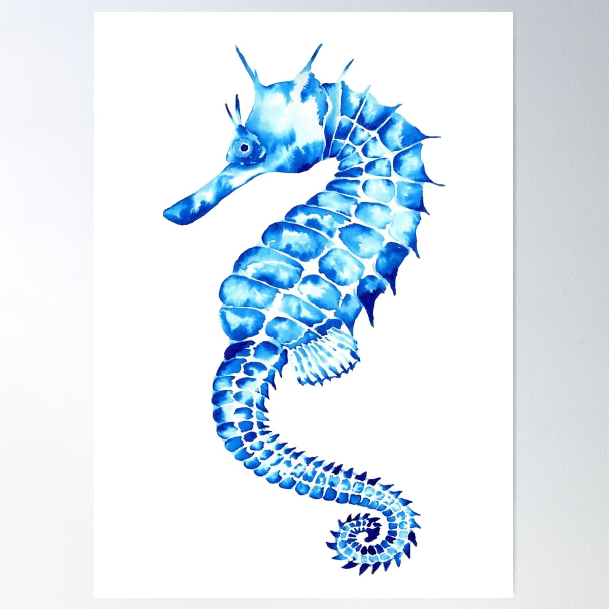 Blue Ink Seahorse Poster Wall Art, Modern Wall Decor For Living Room ...