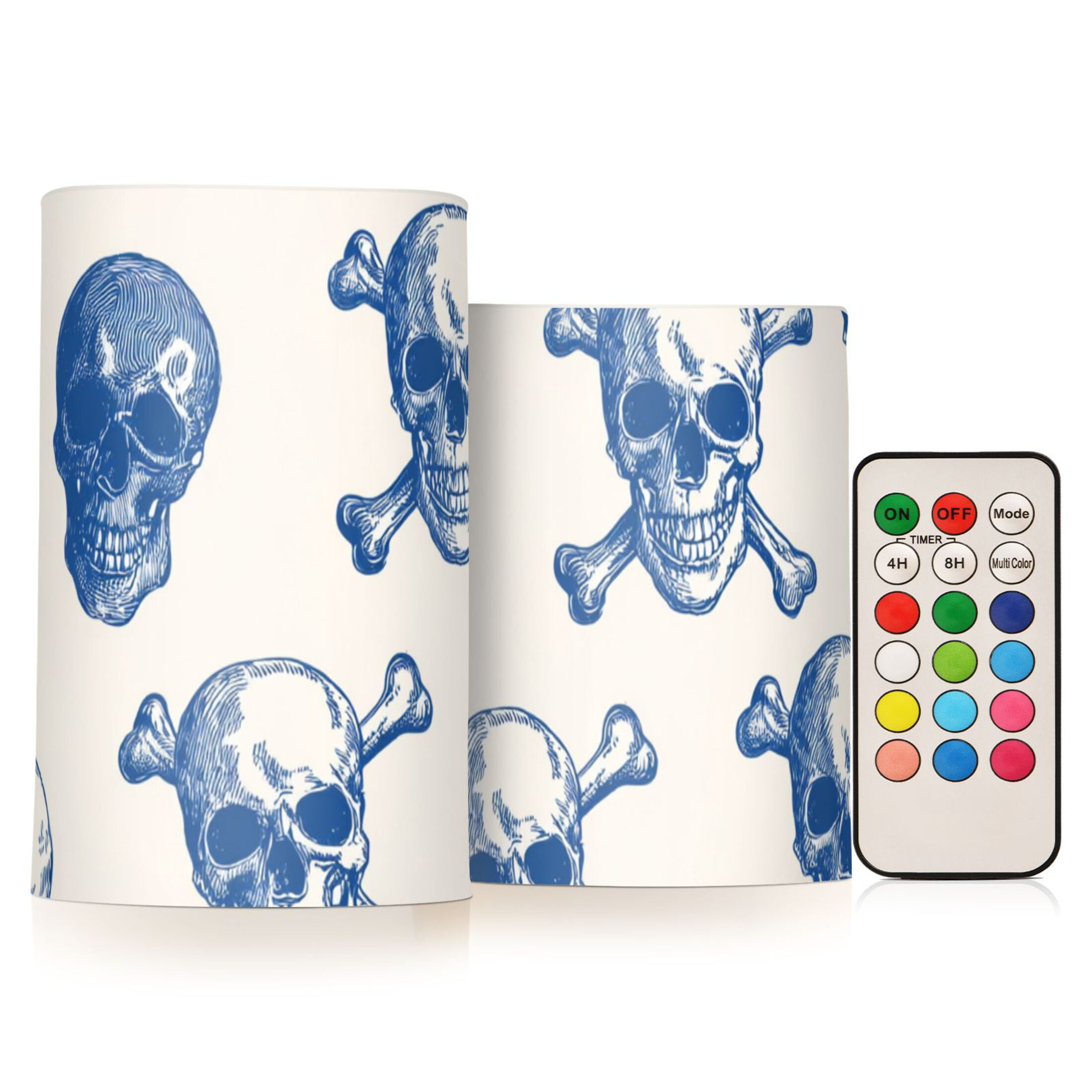 Blue Ink Skulls and Crossbone Flickering Flameless Candles LED Tealight ...