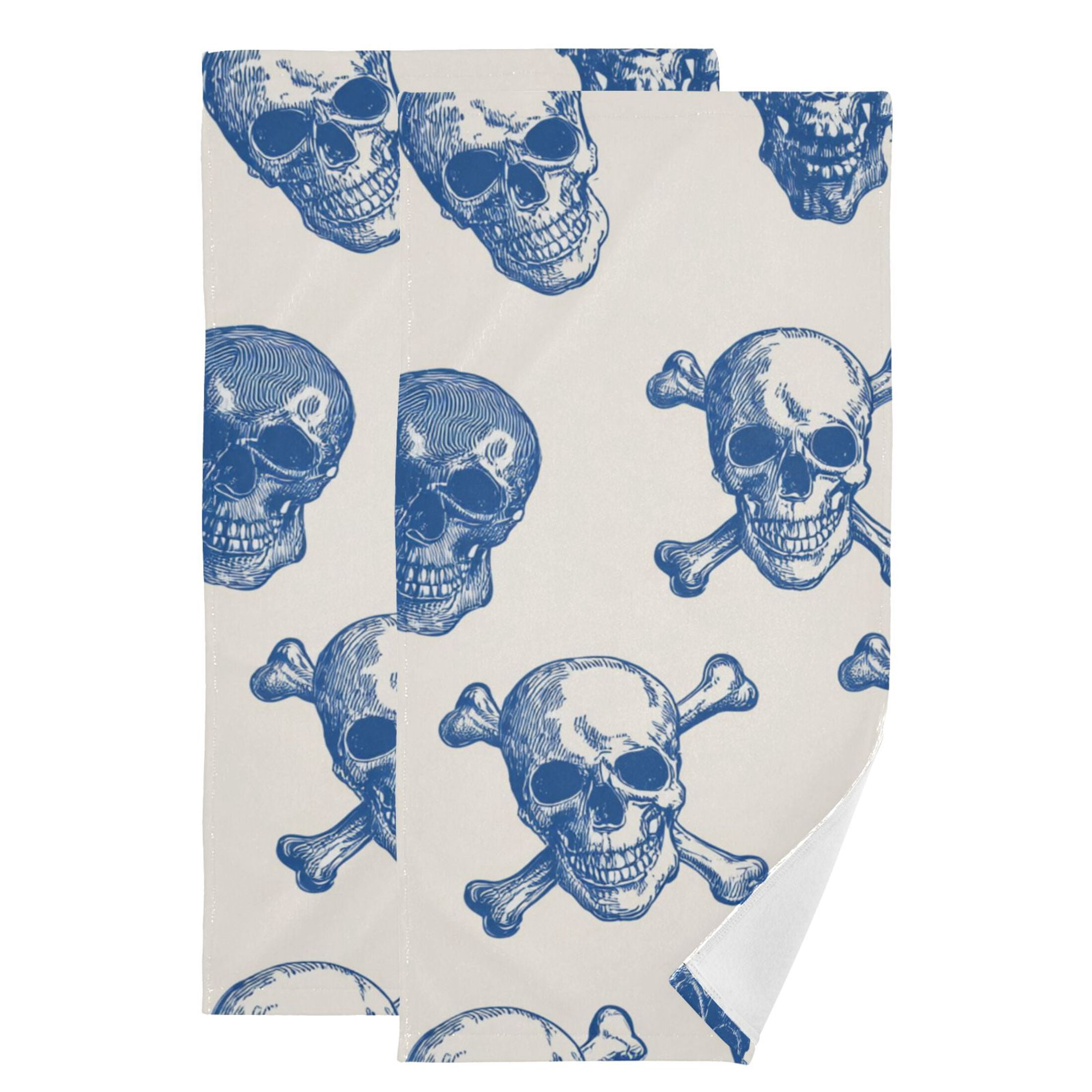 Blue Ink Skulls and Crossbone Hand Towel Absorbent Bath Towels for ...