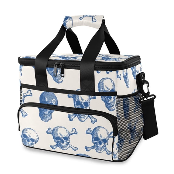 Blue Ink Skulls and Crossbone Portable Cooler Lunch Box Reusable ...