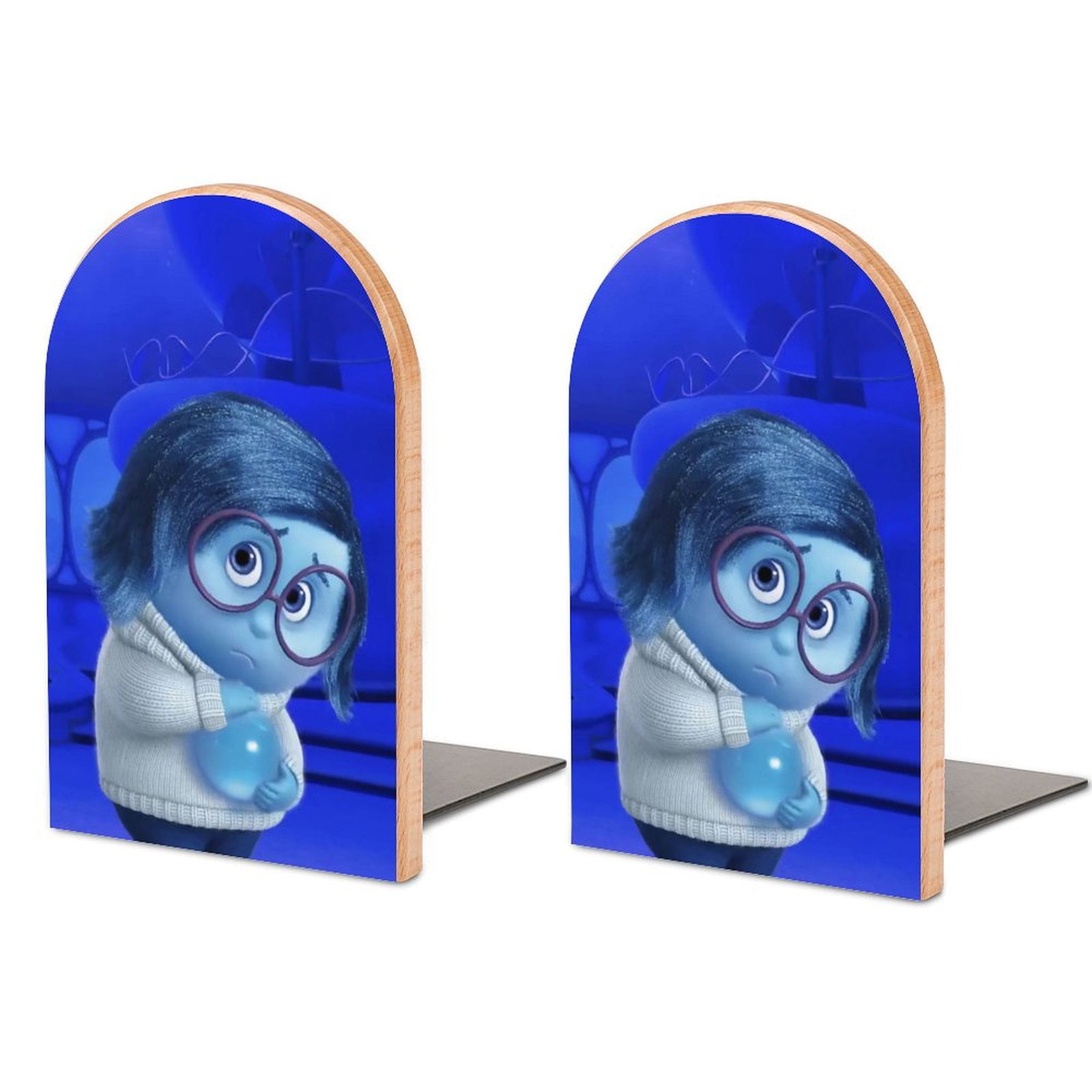 Blue Inside Out Sadness 2PCS Wood Bookends for Shelves, Non-Slip Book ...