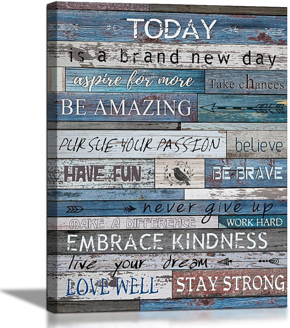 Blue Inspirational Canvas Wall Art for Office Positive Quotes Wall ...