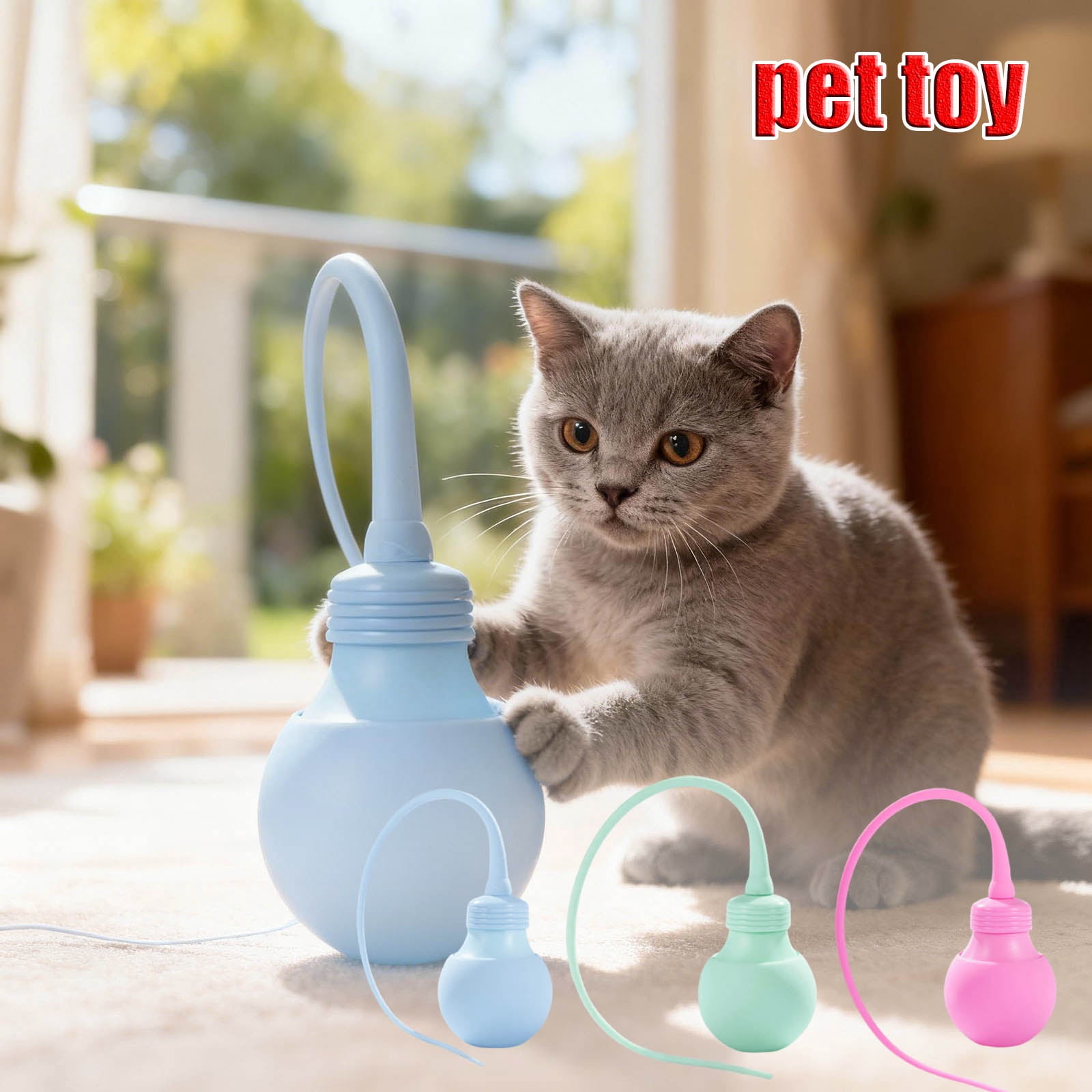 Blue Interactive Electric Cat Toy Teaser Wand With Auto Rolling Ball ...