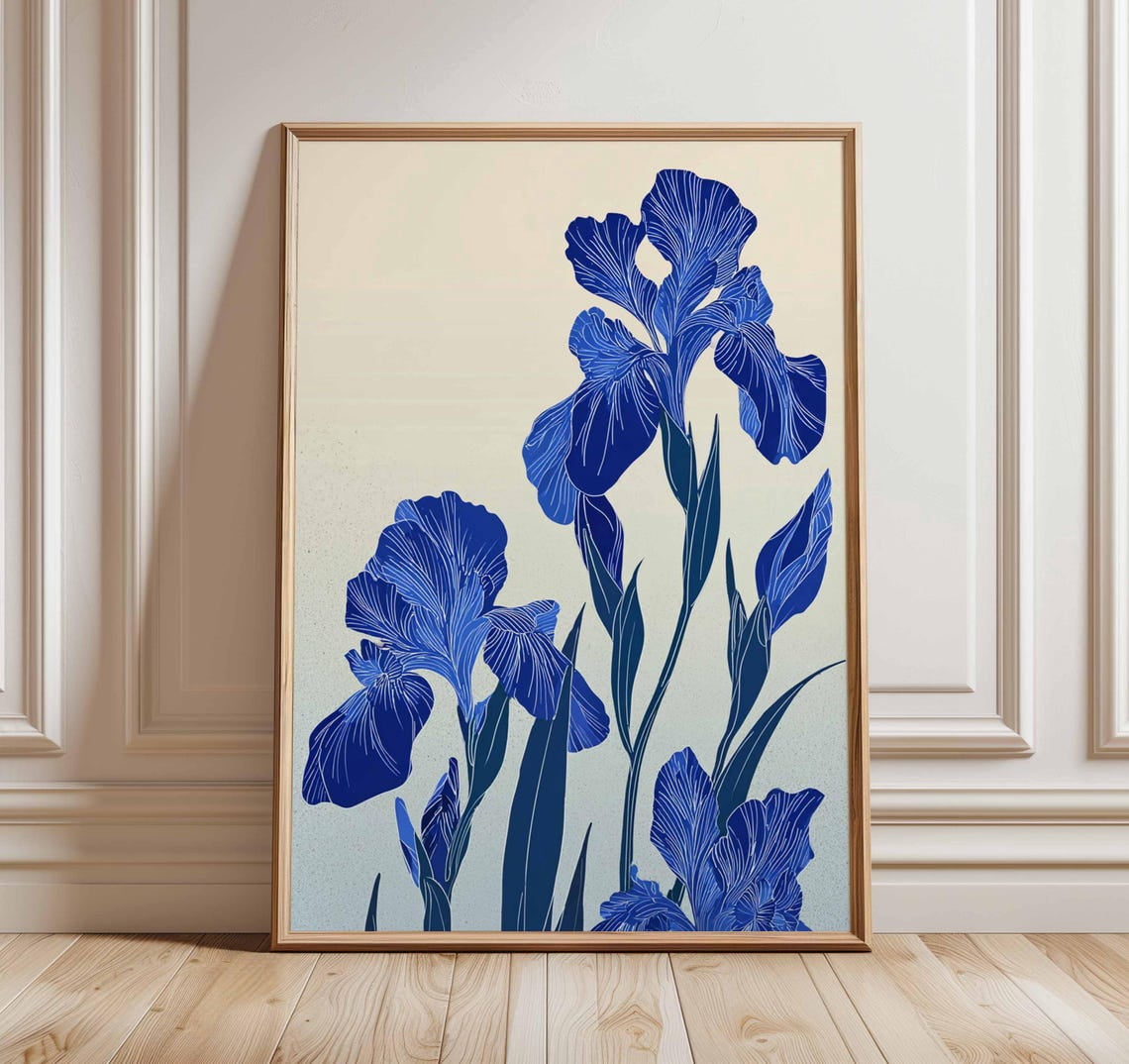 Blue Iris Botanical Minimalist Line Art Poster Nature Floral Decor ...