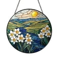 Blue Iris Faux Stained Glass Suncatcher, Round Window Hanging Decor ...