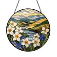 Blue Iris Floral Faux Stained Glass Suncatcher, Round Window Decor ...