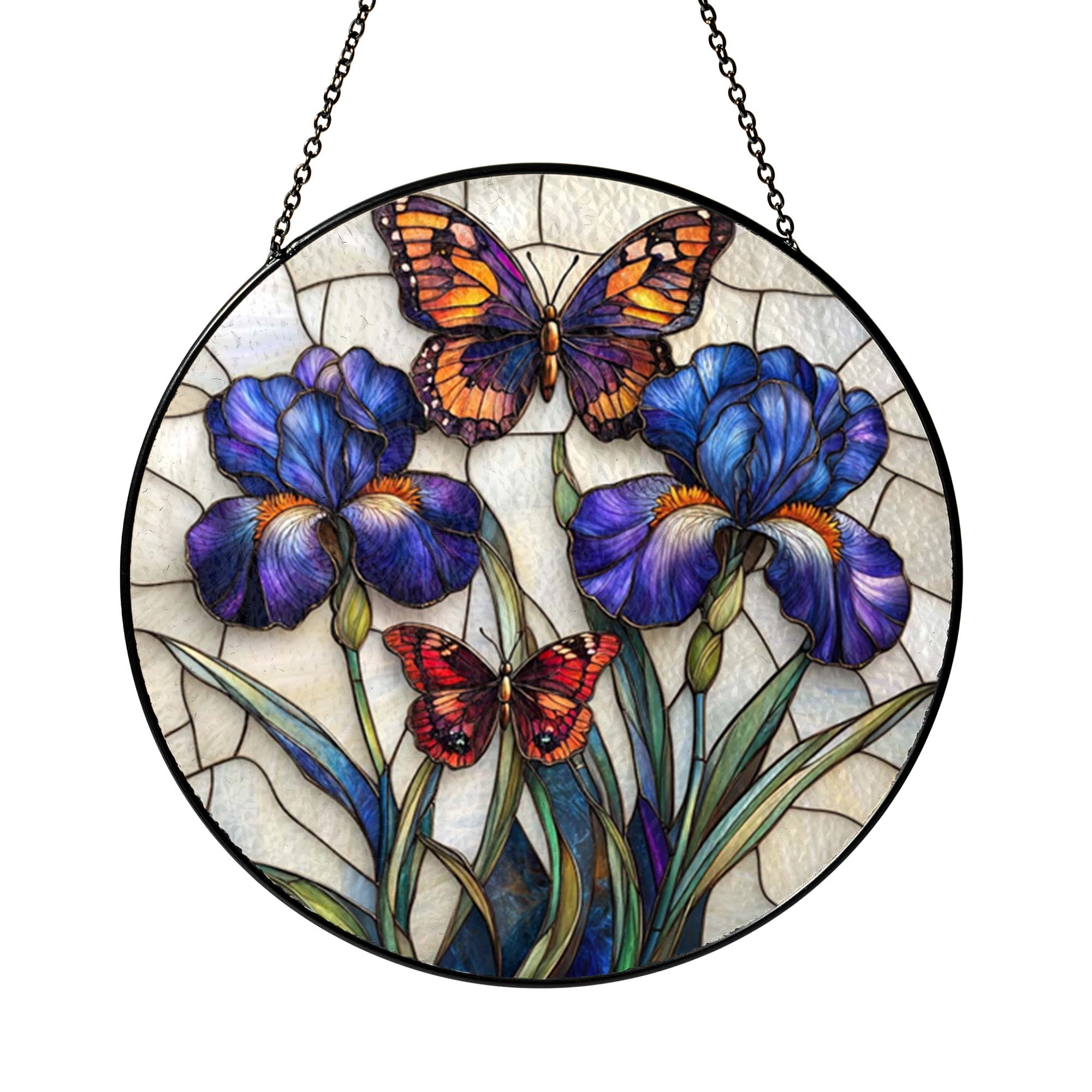Blue Iris Flower with Butterfly Stained Glass Inspired Suncatcher ...