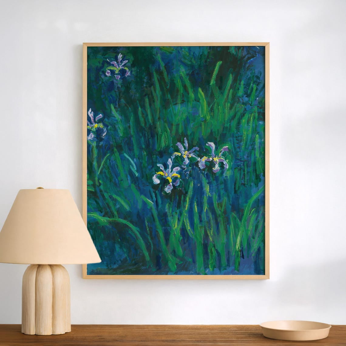 Blue Iris Garden Impressionist Floral Moody Green Flower Artwork ...