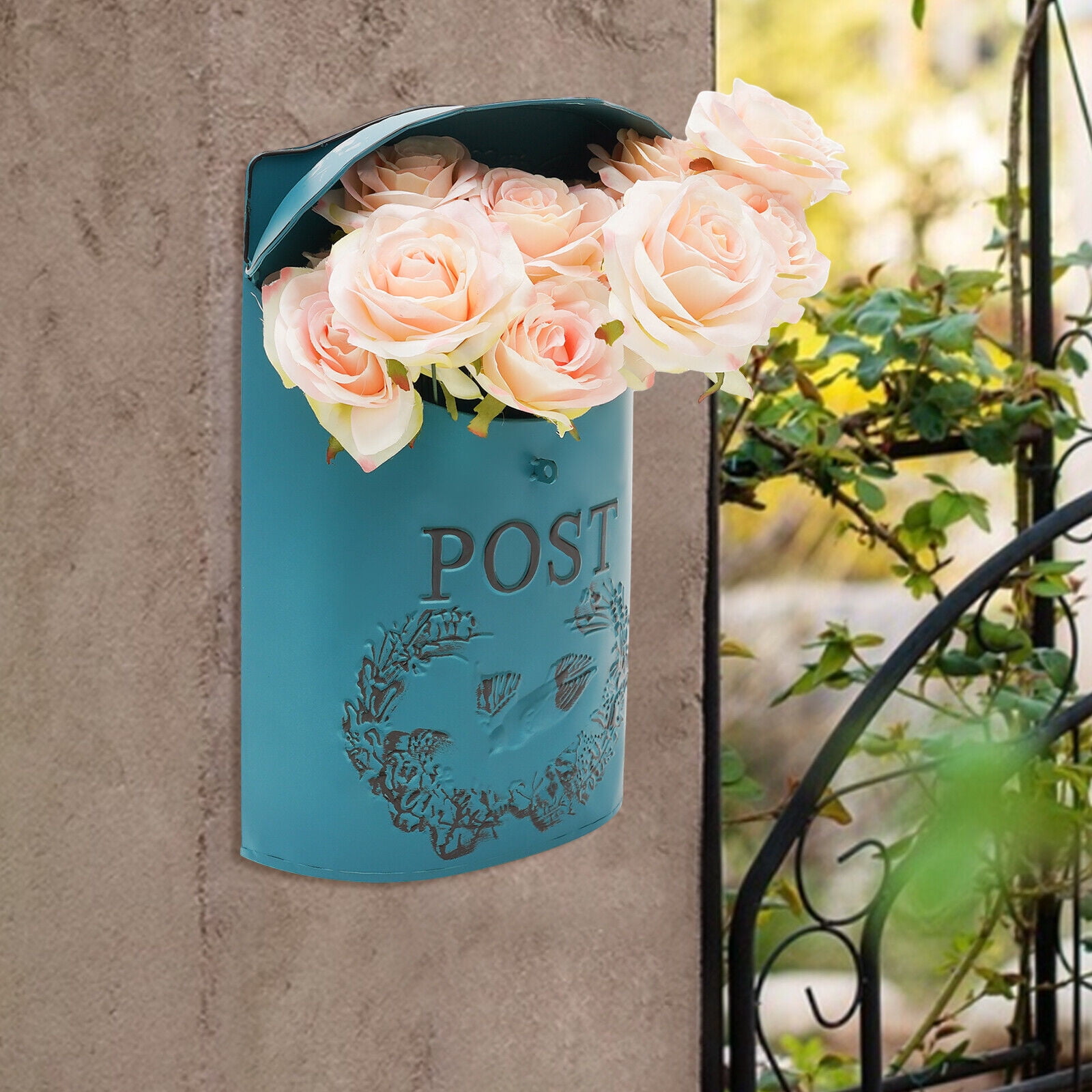 Blue Iron Box Post Office Box External Letter Mail Wall Mount Mailbox ...
