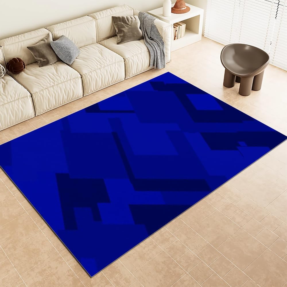 Blue Irregular Geometric Pattern Area Rug Simple Stylish Easy to Clean ...