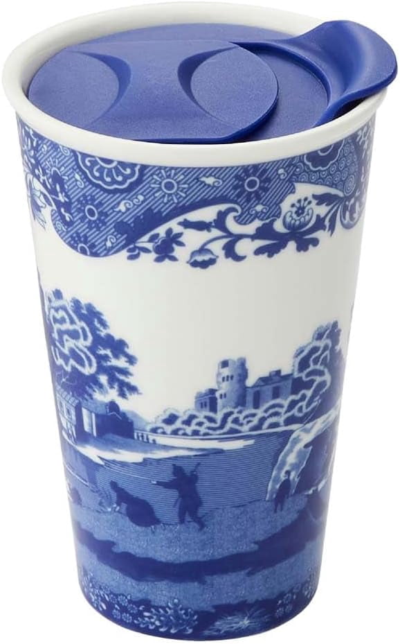 Blue Italian 8oz Porcelain Travel Mug with Lid – Scenic Patterned ...