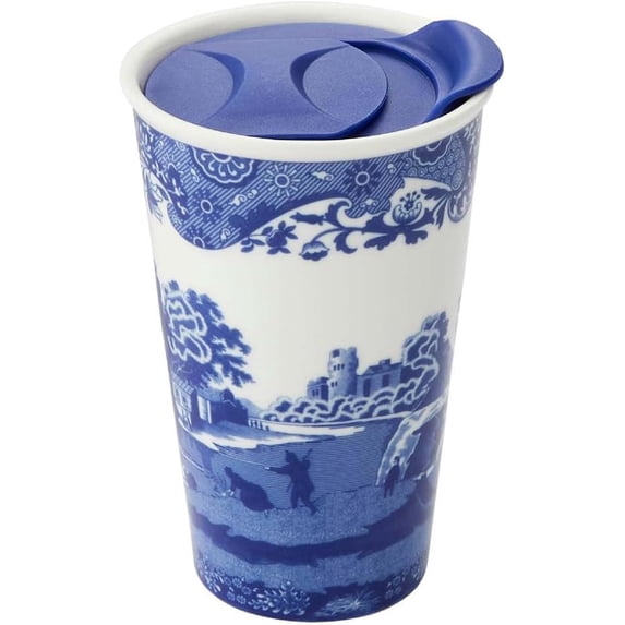 Blue Italian 8oz Porcelain Travel Mug with Lid – Scenic Patterned ...