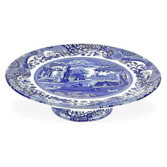 Blue Italian Footed Cake Plate- 10.5" Porcelain Dessert Display Stand ...