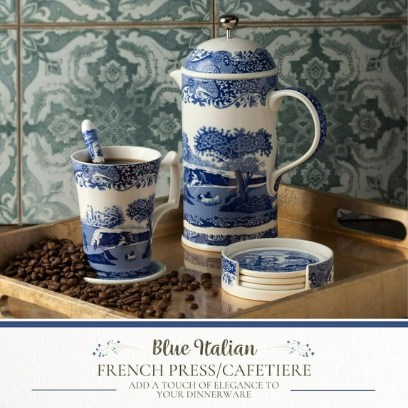 Blue Italian Porcelain French Press with Stainless Steel Plunger - 28 ...