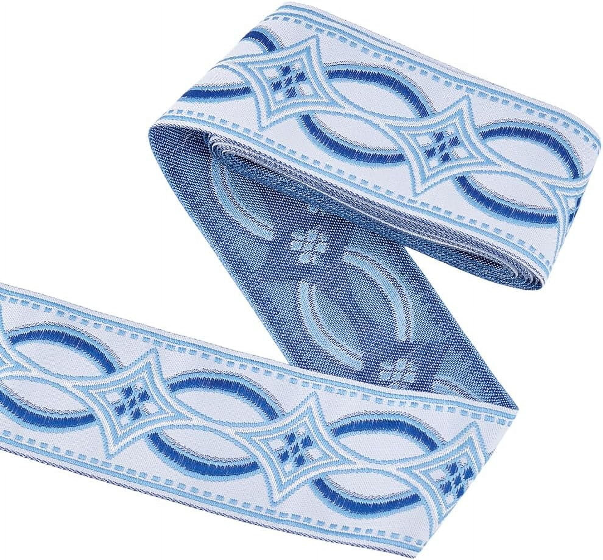 Blue Jacquard Ribbon Trim 5.5 Yards×2 inch Rhombus Embroidery Jacquard ...