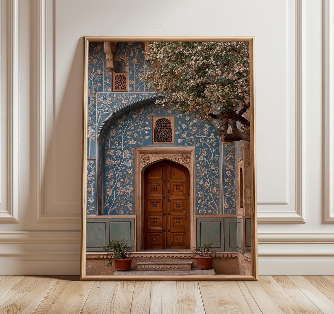Blue Jaipur Courtyard Indian Heritage Architecture Ornate Floral ...
