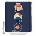 Blue Japanese Bathroom Shower Curtains with 12 Hooks Polyester ...