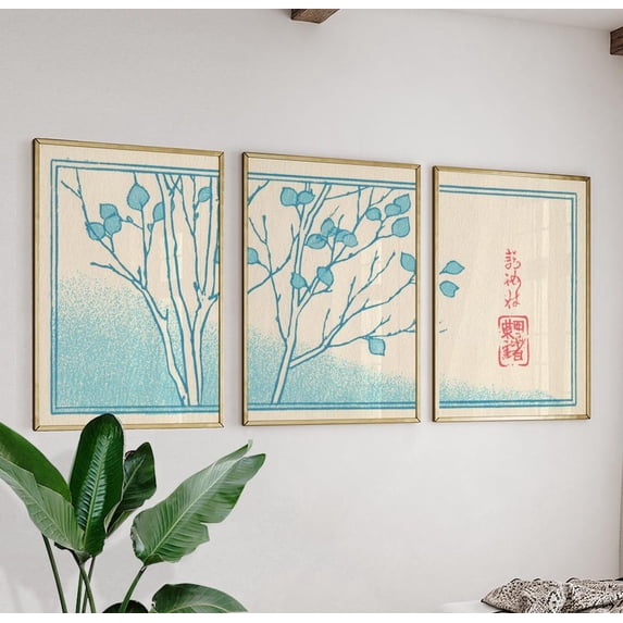 Blue Japanese Botanical Minimalist Tree Branch Japandi Nature Decor Art ...