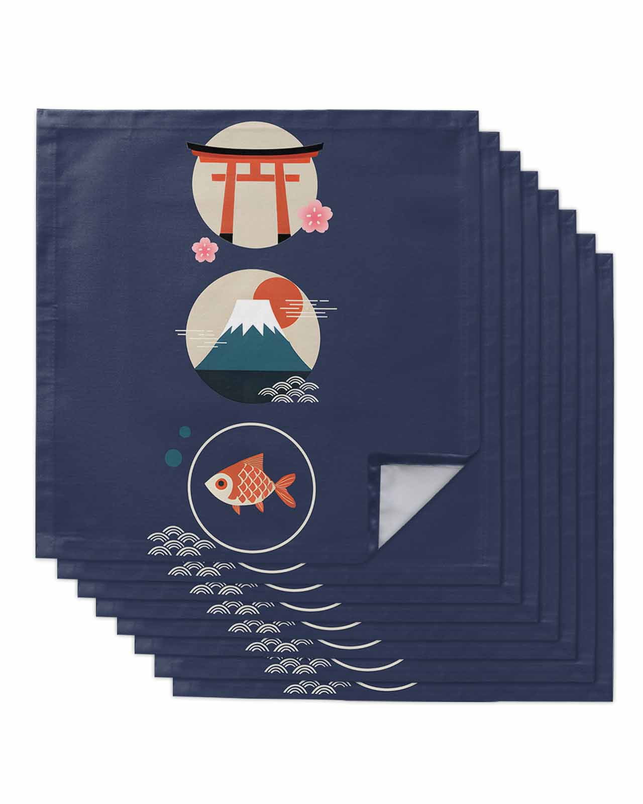 Blue Japanese Cloth Napkins Set of 8 Reusable Dinner Napkins, Harmony ...
